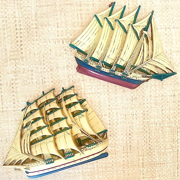 Vintage | Art | Vintage Nautical Wall Decor Tall Ship Plaques Mid ...